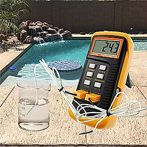 Digital 2 Channels K-Type Thermometer w/ 4 Thermocouples (Wired & Stainless Steel), -50~1300°C (-58~2372°F) Handheld Desktop High Temperature Kelvin Scale Dual Measurement Meter Sensor
