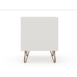 Manhattan Comfort Rockefeller Nightstand with Drawers, Mid Century Modern Bedside Table, Minimalist Display and Storage Organizer, Ideal for Bedroom and Living Room, Off-white