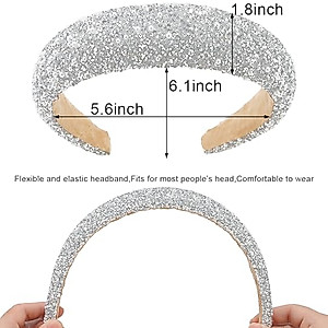 AHONEY 2 Pack Rhinestone Headband for Women Girls, Glitter Sequin Beaded Pearls Padded Headbands for Women Prom Wedding Sparkly Hair Bling Birthday Hair Accessories (Silver&White)
