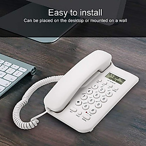Corded Telephone, Landline Wall Pone Desktop Wired Handset Telephone with Caller ID, Calls Display for Office Home Hotel (White)