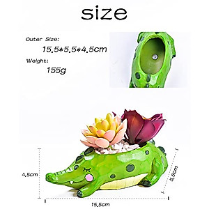 Cute Cartoon Crocodile Flower Pot with Drainer Garden Flower Pot Resin Succulent Potted Bonsai Plant Stand Home Desk Mini Ornaments Christmas Birthday Gifts