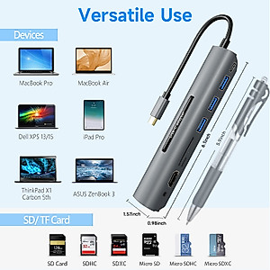 USB C Laptop Docking Station, 8 in 1 USB C Hub - 4K HDMI, USB C Multiport Adapter with USB 3.0 Ports, 60W Type-C Fast Charging, SD/TF Card Reader - Compatible with MacBook Pro/Air/XPS/Type C Devices