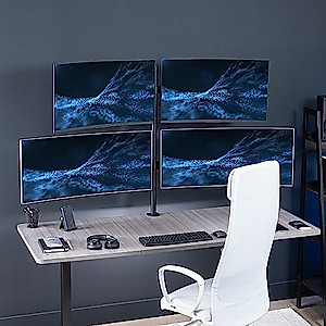 VIVO Premium Quad Ultra Wide LCD LED 27 to 38 inch Monitor Desk Mount, Heavy Duty C-clamp, Extra Tall Pole, Adjustable Telescoping Arms, Flush Wall Setup, Fits 4 Screens, Black, STAND-TS38C-4