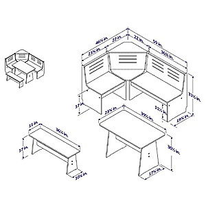 Urban Home Furniture Chapman 2 Tone Natural/Grey Solid Wood Corner Dining Set, Reversible Breakfast Nook