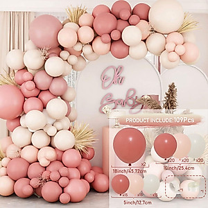 Retro Blush Pink Balloon Arch Kit-Dusty Pink Cream Peach White Sand Balloon Garland,Boho Pastel Pink Balloons Party Decorations for Girl's Baby Shower,Kid's Birthday Party,Wedding Bridal 109PCS