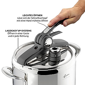 Lagostina Irradial Control Lagoeasy'UP Pressure Cooker 5 L Stainless Steel 18/10 Diameter 22 cm, Induction and Gas Saucepan, Easy Open Lid, Irradial Plus Triple Layer Base