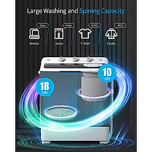 TABU 28lbs Portable Washing Machine with Drain Pump, Laundry Compact Washer Machine, Twin Tub Washing Machine, Washer and Spiner Machine for Dorms, Apartments, RVs (White & Black)