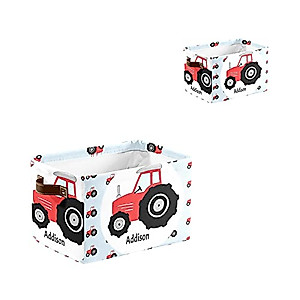 Joyestore Red Tractor Cars Personalized Storage Bins Basket ,Custom Box Cube Organizer with Handle for Shelves Wardrobe Nursery Toy 1 Pack