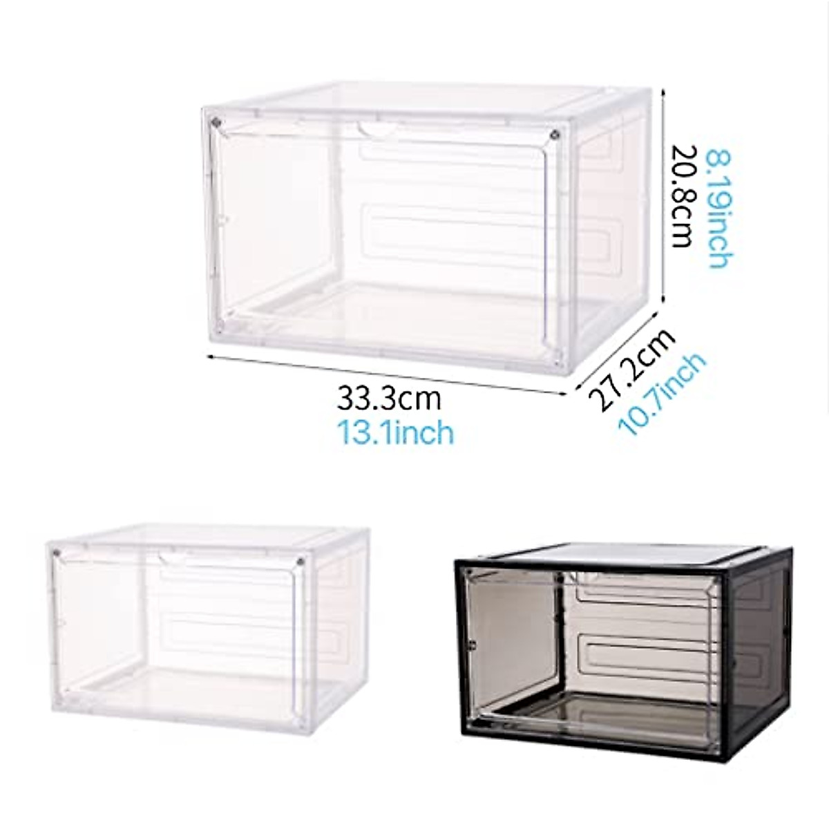 ZLLZUU Purse Storage Organizer for Closet, 6 Pack Plastic Storage Boxes with Acrylic Magnetic Door for Collectibles, Wallet, Cosmetic, Toys (Medium Size Clear Black)