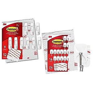 Command Wall Hooks Bundle - Command Small Wire Toggle Hooks 16 Hooks with Medium Utility Hooks 9 Wall Hooks, Command Strips Included