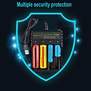 18650 Battery Charger 4 Bay, Smart Universal Charger for Flashlight Headlamp Battery 3.7V Lithium Li ion Batteries Compatible 18650 14500 16340 Battery Charger