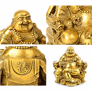 WEALTHCOMING Fengshui Decor Laughing Buddha Statue for Lucky & Happiness, God of Wealth Statue,Brass Buddhist Statues and Sculptures Home Decor Congratulatory Gifts (X-Large)