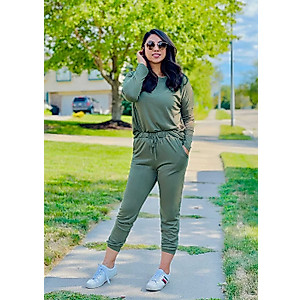 PRETTYGARDEN Women's Fall 2 Piece Lounge Outfit Long Sleeve Crewneck Pullover Tops High Waisted Pants Set Tracksuit (Light Green,Medium)