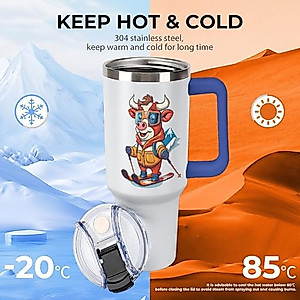 Ski Rider Cow Insulated Tumbler with Lid And Straw Stainless Steel Travel Coffee Mug 40oz Deep Blue-style