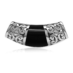 Silvershake Created Black Onyx Inlay White Gold Plated 925 Sterling Silver Filigree Slide Pendant