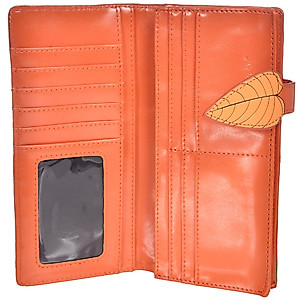 Shag Wear Women's Premium Vegan Clutch Cardholder Wallet Zipper Purse with Pretty Autumn Owl Orange