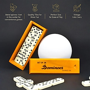 Queensell Dominoes Double 6 + Domino Holders Large