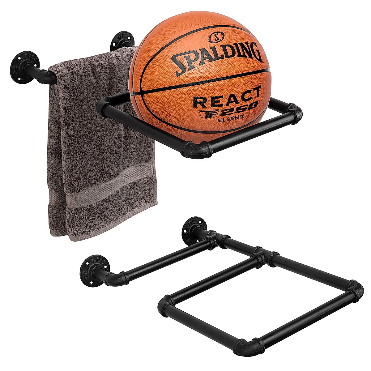 MyGift Wall-Mounted Exercise Ball Rack | Black Industrial Pipe Yoga Stability Ball Storage Display Holder for Home Gym and Studios, Set of 2