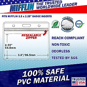 Mifflin-USA Horizontal ID Name Badge Holder (Clear, 3.5x2.25 Inches, 100 Pack), Waterproof and Resealable Plastic Card Holders