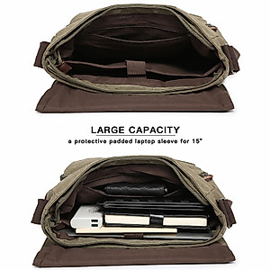 Dasein Large Vintage Canvas Messenger Shoulder Bag, Army Green, 15in Laptop Capacity