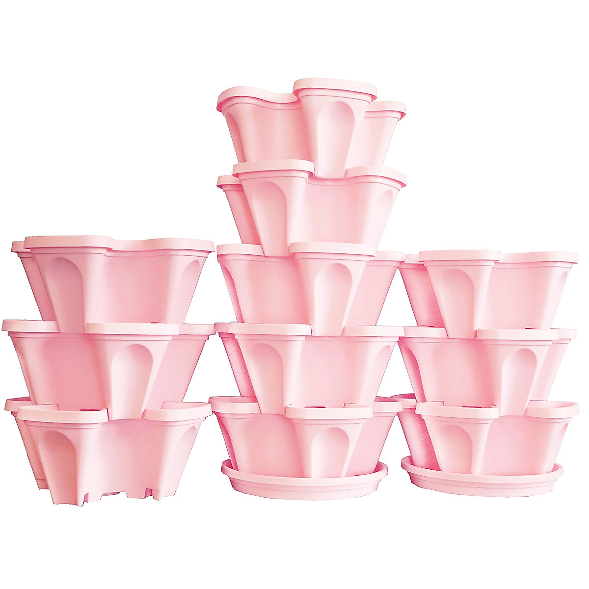 5-Tier Pink Strawberry and Herb Garden Planter - Stackable Gardening Pots with 10 Inch Saucer