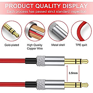 Saipomor 3.5mm to 3.5mm Male Auxiliary Replacement Cord Audio Cable Compatible with Speaker Headphones Car Tablet Laptops Smartphones (Red/5ft)