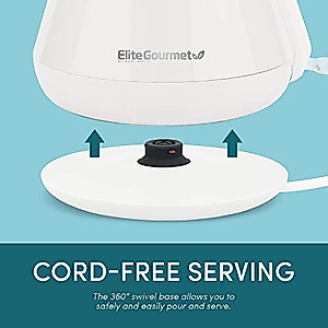 Elite Gourmet EKT-1203W Double Wall Insulated Cool Touch Electric Water Tea Kettle BPA Free Stainless Steel Interior and Auto Shut-Off, 1.2L, White Ivory