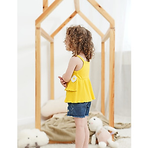 itkidboy Toddler Baby Girls Clothes Ruffle Cami Tank Flower Tops Blouse Denim Shorts Pants Kids Summer Outfit Set(3-4T)