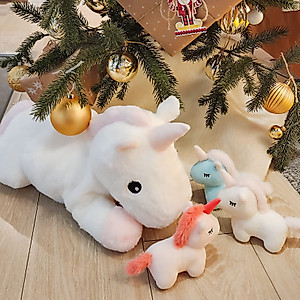 WEIGEDU Unicorn Toys for Girls Ages 1 2 3 4 5 6 7 8 Years, Mommy Stuffed Animal with 3 Babies Unicorns in Her Tummy, Soft Plush Toys Set for Baby Toddler Kids Valentines Birthday Gifts