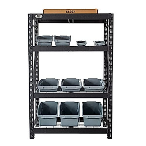 Cat 72 x 48 Inch Industrial Heavy Duty 4 Tier Adjustable Steel Wire Shelving Unit with Hammer Granite Finish and 8000 Pound Weight Limit, Black