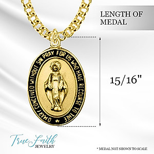TrueFaithJewelry 18KT Gold-Plated Sterling Silver Our Lady Of Grace Miraculous Medal Pendant Necklace with Black Enamel Border Religious Jewelry, 7/8 Inch