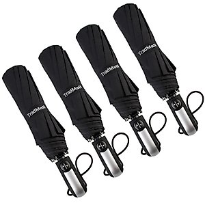 TradMall 4 Pack Travel Umbrella Windproof Portable 46 Inches Large Canopy Ergonomic Handle Auto Open & Close, Black