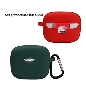 Soft Silicone Protective Case Cover Compatible with JBL Tune 130NC TWS True Wireless Earphones Shockproof Portable Cover with Carabiner（Black）