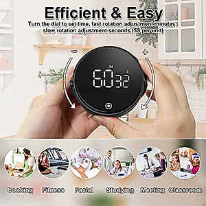 Hahago Timer, Kitchen Timer, Digital Timer, Magnetic Timer with Large Led Display Volume Adjustable, Countdown / Countup Timer, Desk Timer with Bracket for Cooking Fitness Baking Studying Teaching