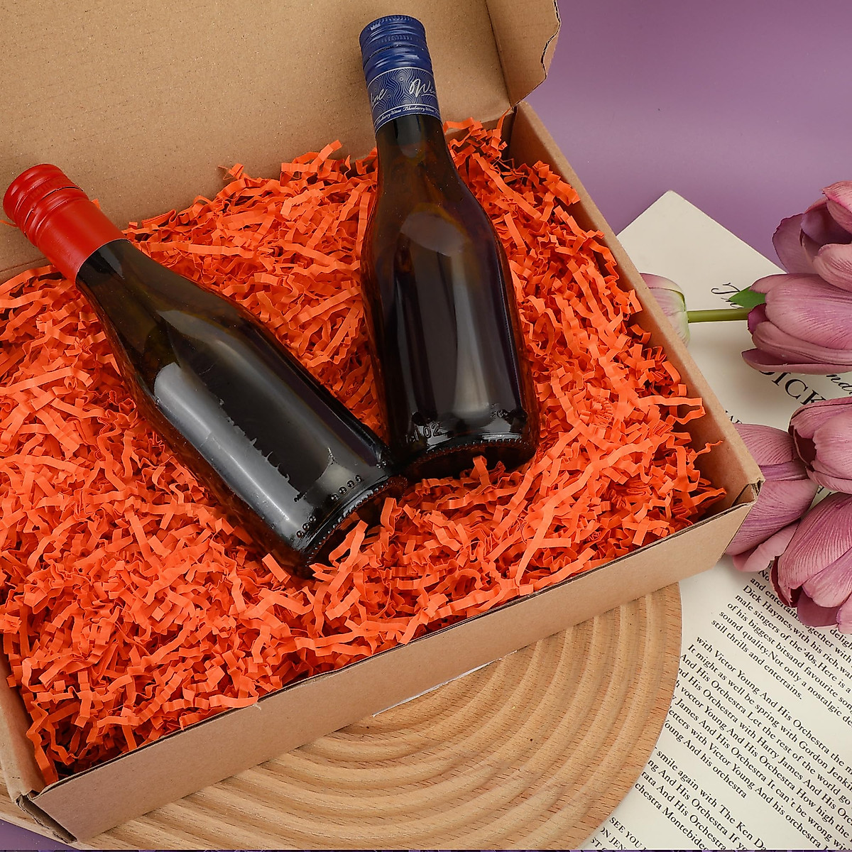 AIRGAME Crinkle Cut Paper Shred Filler (1/2 LB) for Gift Wrapping and Basket Filling - Orange Shredded Paper for Gift Box, Box Confetti Shredded, Box Stuffing