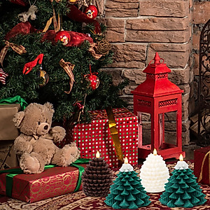 Whaline 4Pcs Christmas Tree Pinecone Shaped Candle Set White Brown Green Xmas Wax Scented Candles for Winter Holiday Party New Year Room Table Decor Gifts Supplies