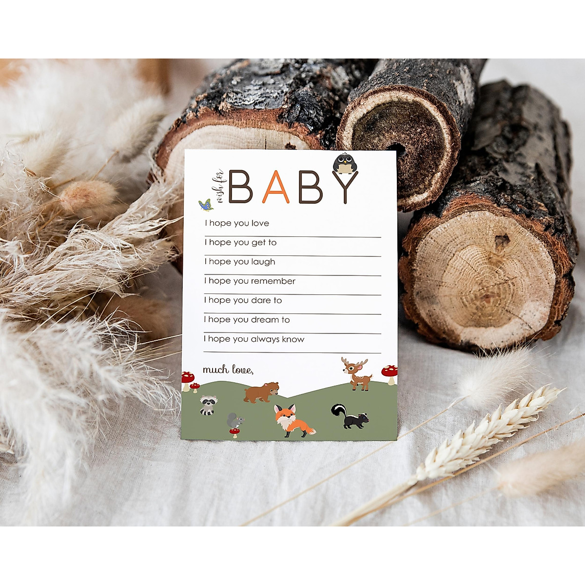 Woodland Wishes for Baby, 20 Pack – Cute Words of Wisdom for Babies, Neutral Baby Shower Game Planning, Guest Book Alternative, Parents Keepsake Activity, Wishing Well Birthday Ideas