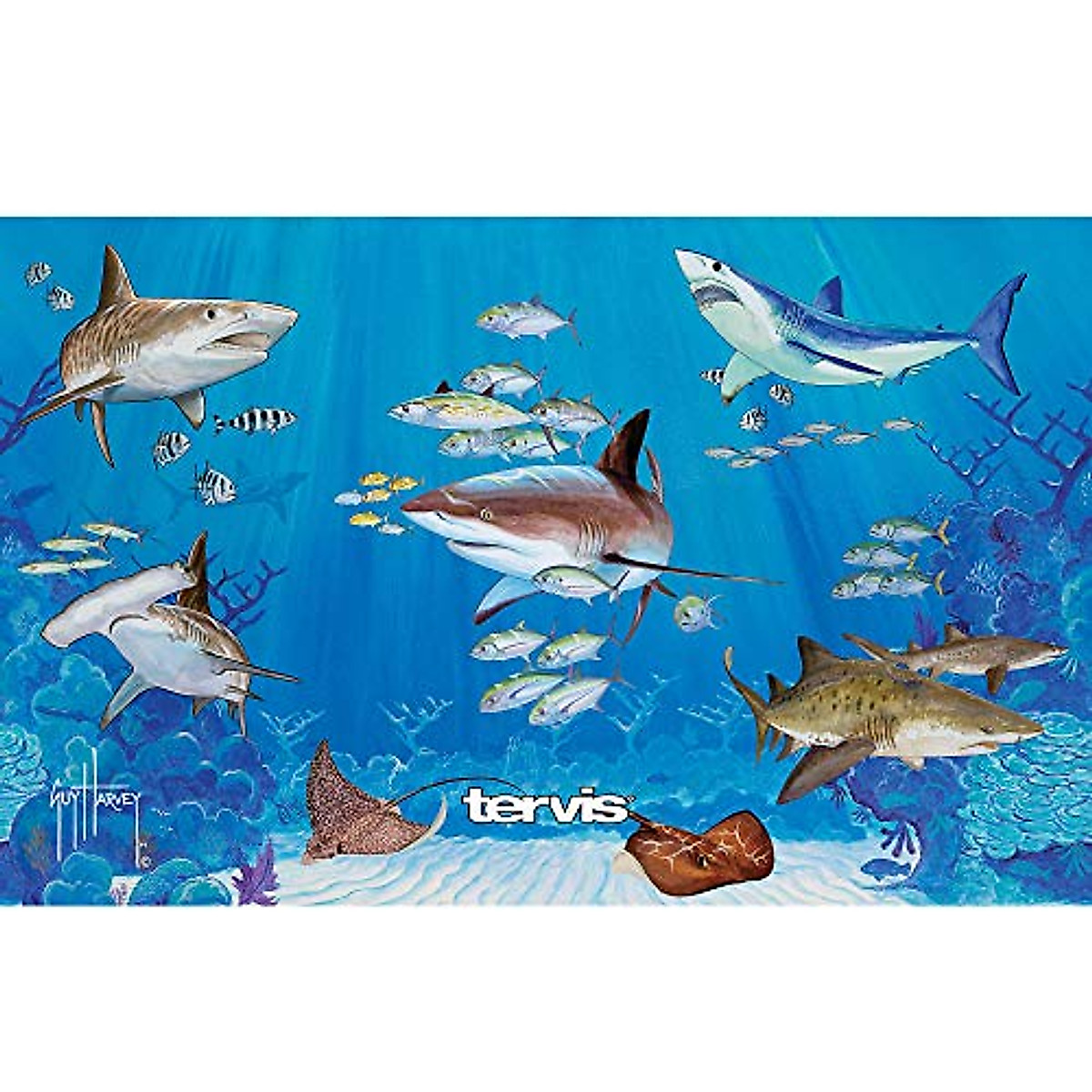 Tervis Triple Walled Guy Harvey Insulated Tumbler Cup Keeps Drinks Cold & Hot, 20oz - Stainless Steel, Shark Collage
