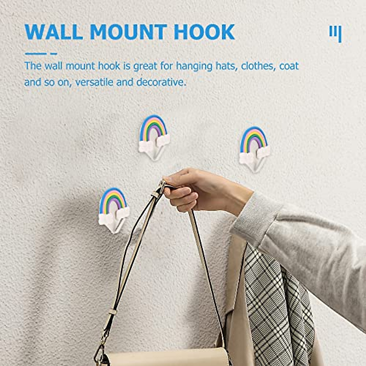 Cabilock 6pcs Rainbow Wall Hooks Coat Hooks Wall Clothes Towels Hooks Adhesive Robe Hook Key Hat Scarf Purse Bags Hangers Wall Pegs for Home Office Kids Room