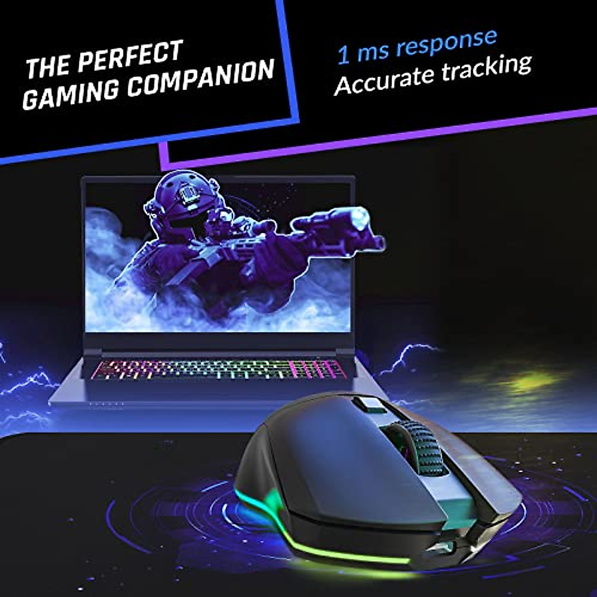 KLIM Blaze Pro Rechargeable Wireless Gaming Mouse with Charging Dock RGB - New Version 2024 - High-Precision Sensor and Long-Lasting Battery - Up to 6000 DPI - Great PC Gaming Mouse Wireless