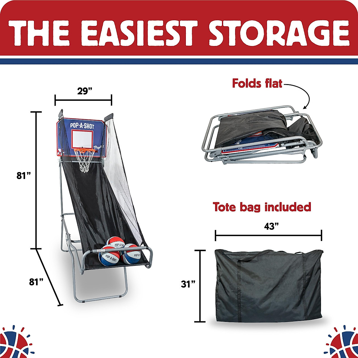 Pop-A-Shot - Pop-Up Game | Arcade Basketball Inside, Out, and On The Go | Infrared Sensor Scoring | 3 Balls | Foldable, Portable, and Tote Bag Included