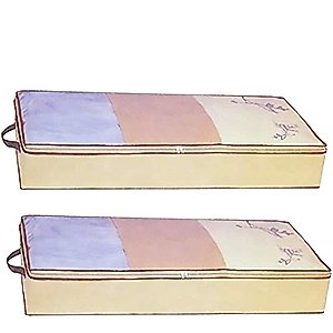 TSY TOOL 2 Pack Zippered Under Bed Storage Bag Soft Breathable Fabric Underbed Clothes Storage Linen Storage Blanket Storage Sweater Storage Duvet Storage Bins Clear Window