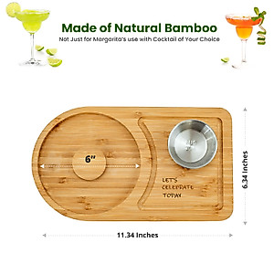 Margarita Salt Rimmer Set for up to 6" Rims - Bamboo 'Let's Celebrate Today' Wood Margarita Rimmer Set w/Bowl & Room for Margarita Accessories- Margarita Sugar Rimmer for Cocktails