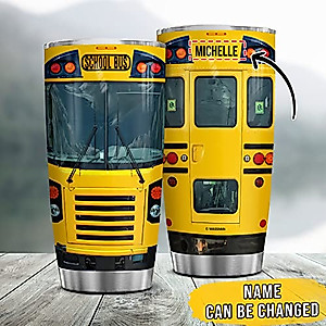 Wassmin Bus Driver Gifts Personalized School Bus Tumbler 20oz 30oz Custom Name Stainless Steel Double Wall Vacuum Tumblers Coffee Travel Mug Cups Christmas Presents