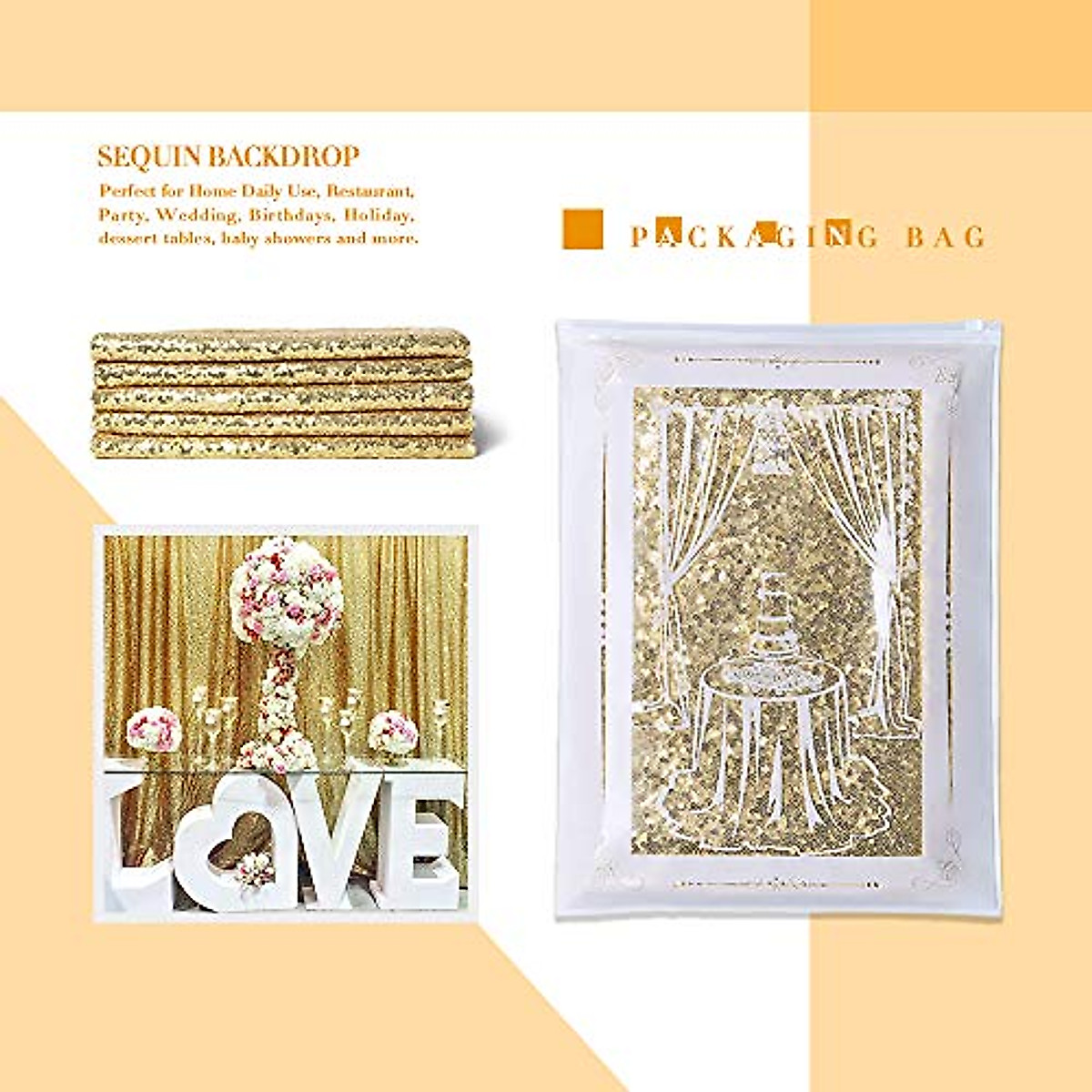 B-COOL Gold Sequin Backdrop Curtain Gold Curtains 2 Packs 2ftx8ft Gold Drapes for Backdrop Gold Backdrop Curtains for Parties Holiday Baby Shower Photography Stage