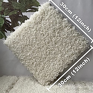 10 Pcs Thickened Plush Foam Interlocking Floor Mat, Fluffy Square Interlocking Foam Tiles, Soft Anti-Slip Puzzle Area Rug Playmat for Room Floor(Color:Purple+White)