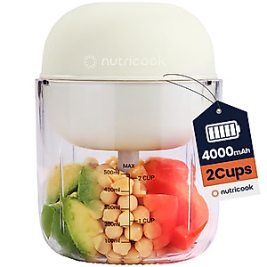 Nutricook Choppi Cordless Electric Vegetable Chopper & Mini Food Processor for Dicing, Shredding, Mincing, and Puree, Portable and Rechargeable, 2-Cup, 500 mL, 4000 mAh Battery, Desert Sand