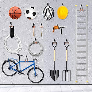 Kitmiido 12 Pack Garage Hooks,Heavy Duty Steel Wall Mounted Organiser,Anti-Slip Storage Hook for Organising Bike, Ladder, Garden Tools, Ropes, Cables（Orange）