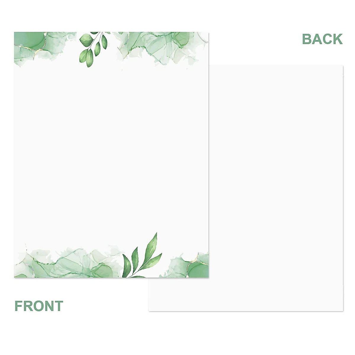 Loose Leaf Paper, Stationery Writing Paper, Greenery Letterhead Paper 8.5 x 11 Inches, 100 Sheets, Elegant Writing Paper, A4 Unpunched Refills Paper for Ring Binder/Discbound, Decorative Printer Paper