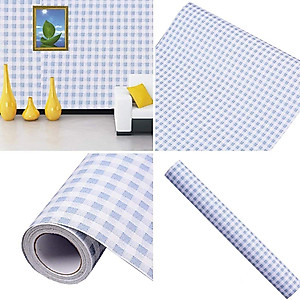 Self Adhesive Vinyl Decorative Blue Gingham Contact Paper Shelf and Drawer Liner 17.7x78 Inch